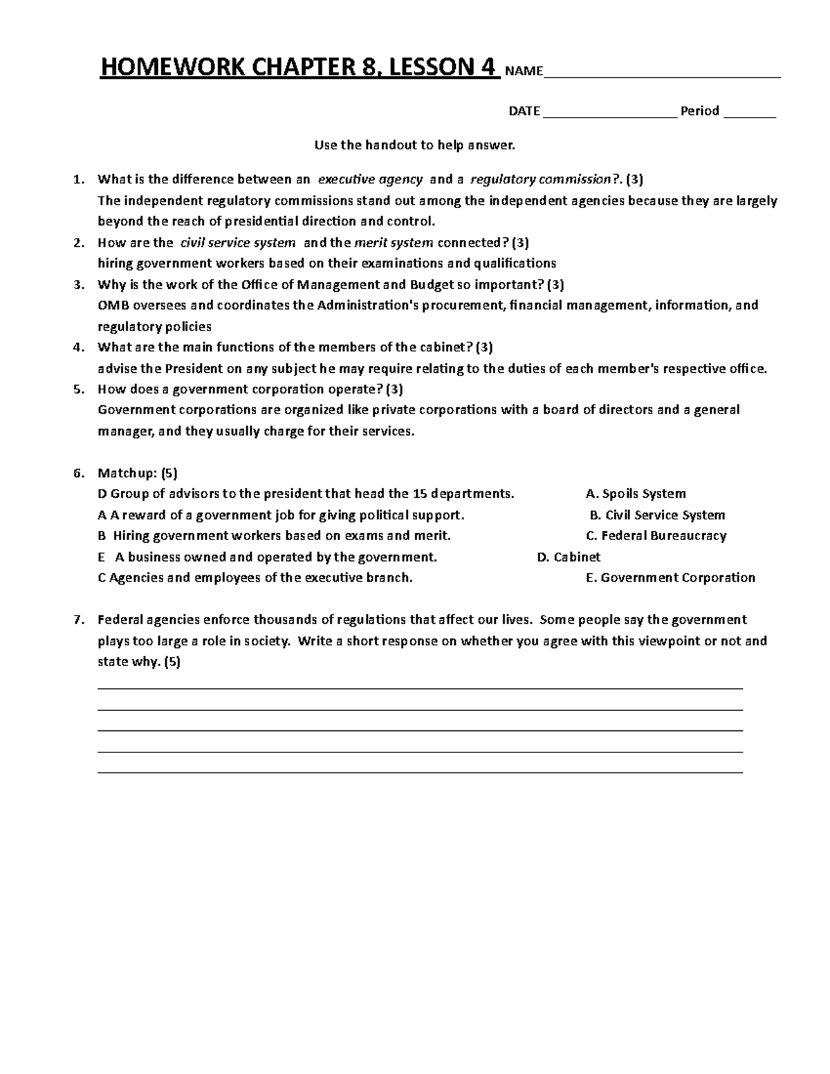 8.4 Homework elearning - HOMEWORK CHAPTER 8, LESSON 4 NAME