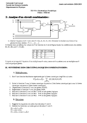 TD4 Decodeur - Informatique 3 - TD N°4 : corrigé B. décodeur 1. Rappeler les équations de sortie ...
