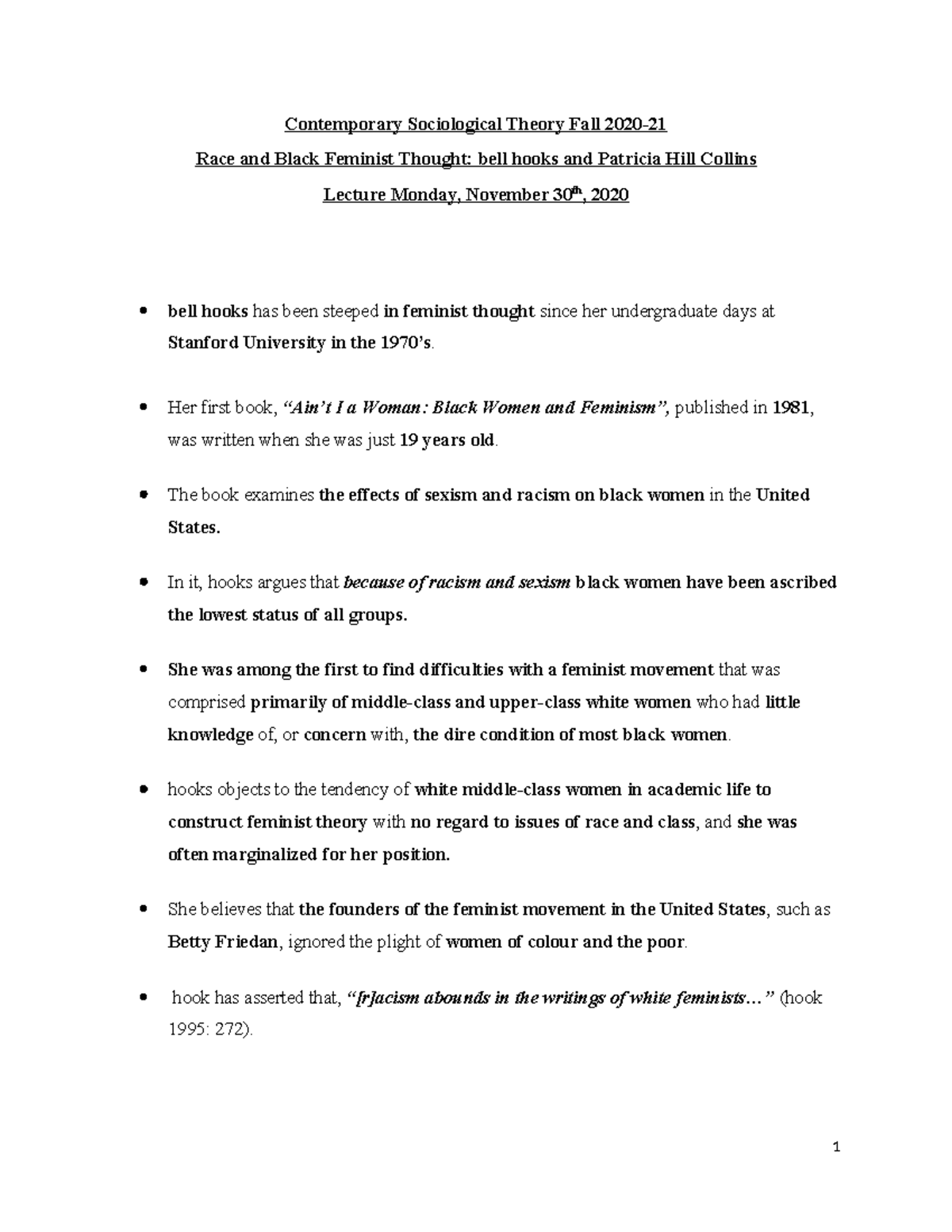 Social Theory Black Feminism - Contemporary Sociological Theory Fall ...