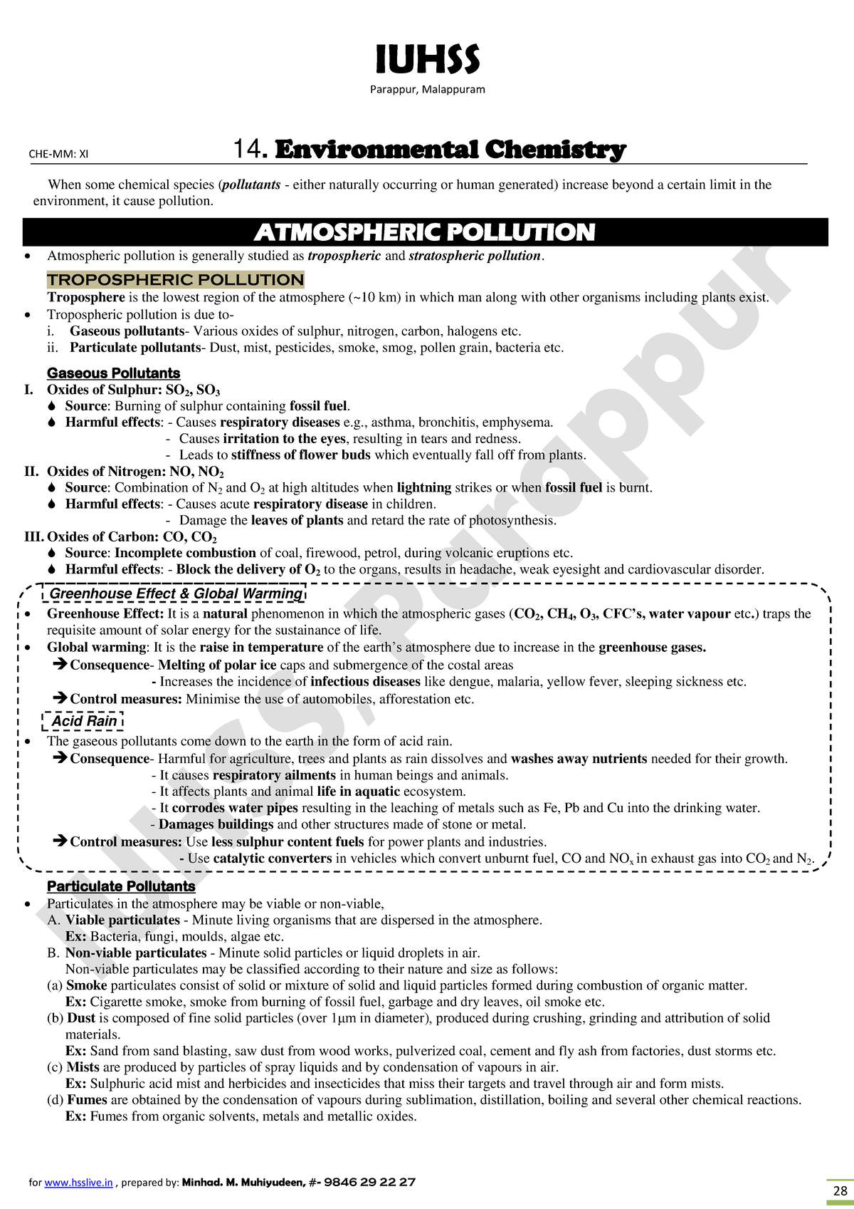 Hsslive XI Environmental Chemistry notes - for hsslive , prepared by ...