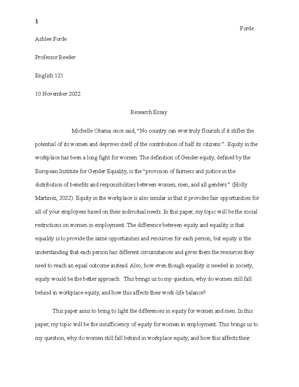College Composition-21 - Forde Ashlee Forde Professor Reeder English ...