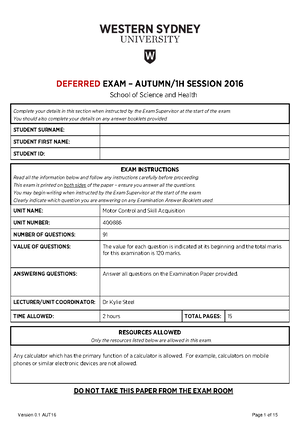Motor control - practice materials - Task Description and Criteria Part ...