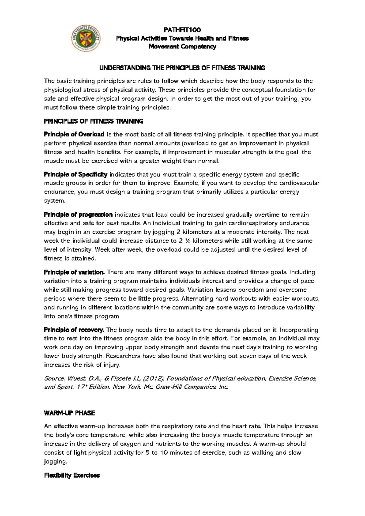 Pathfit 100 Handout - PATHFIT Physical Activities Towards Health and ...