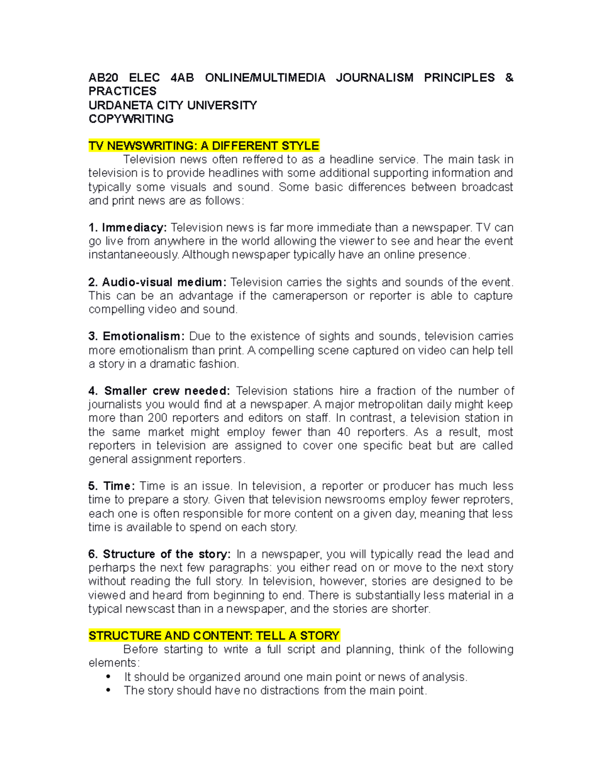 TV Newswriting (A Different Style) - AB20 ELEC 4AB ONLINE/MULTIMEDIA ...