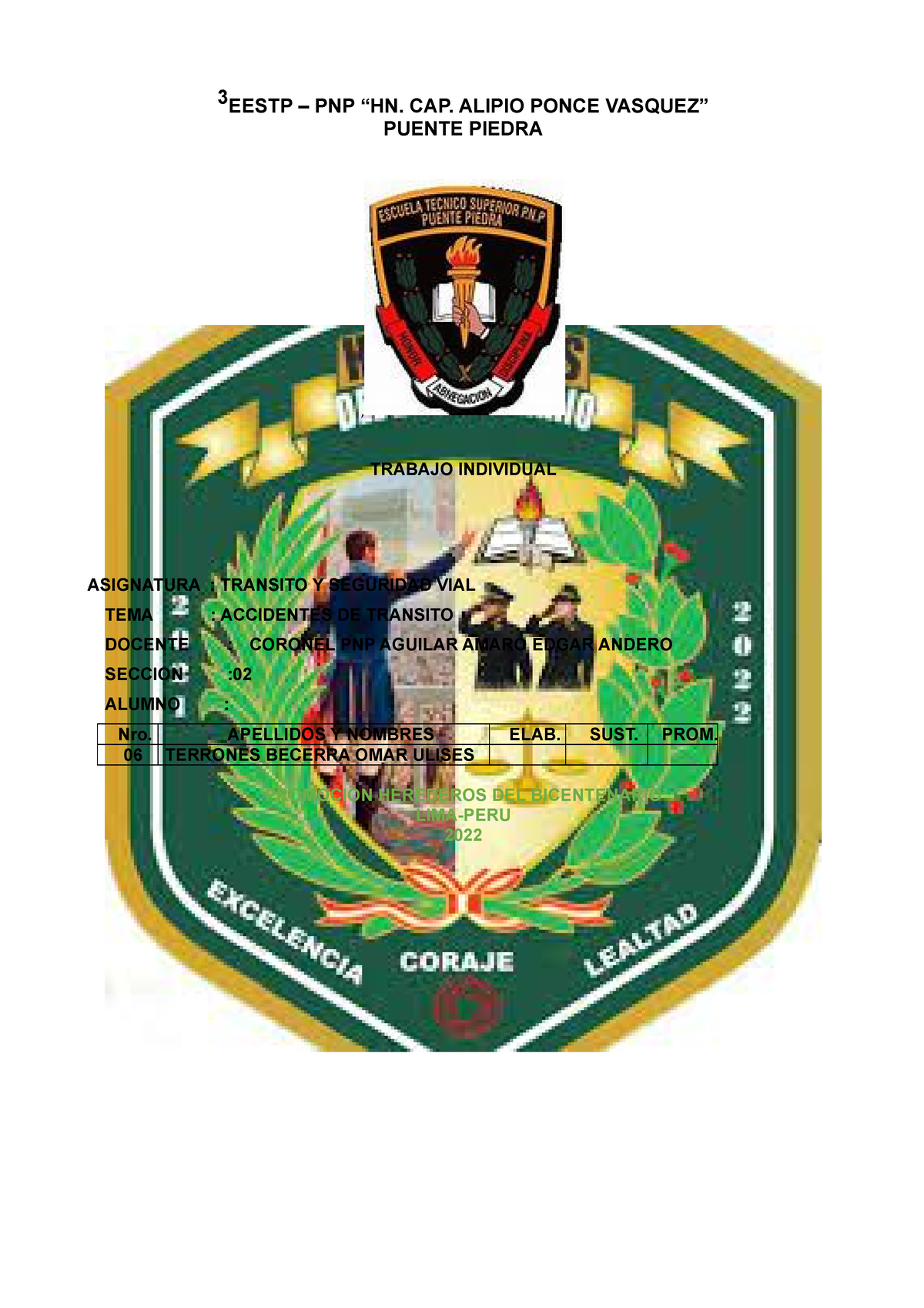 TIA Transito - EXCELENTE - 3 EESTP – PNP “HN. CAP. ALIPIO PONCE VASQUEZ ...