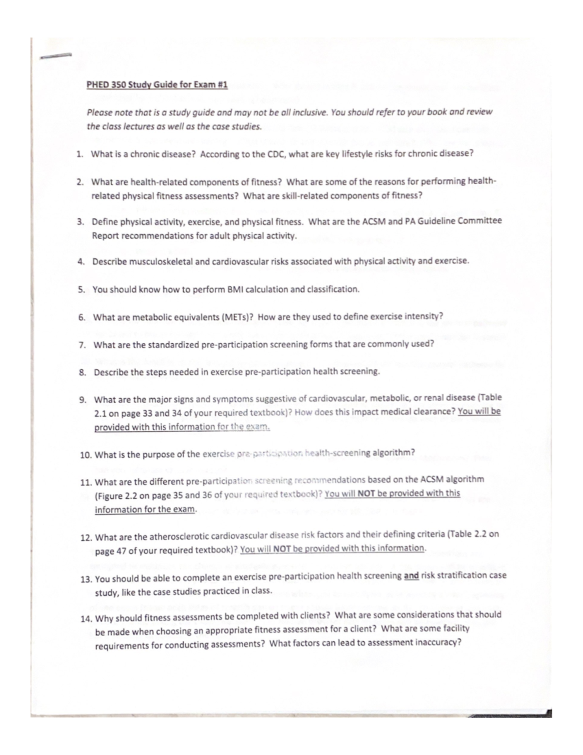 Study Guide For Exam 1 - PHED 350 - EWU - Studocu