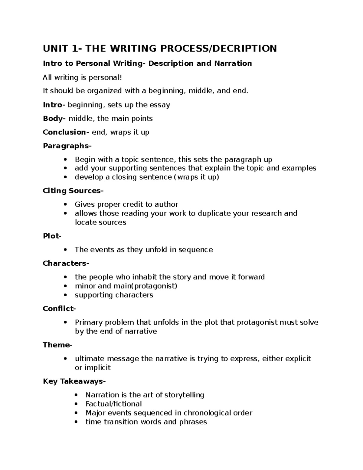 UNIT 1-4 - Lecture notes 1-4 - UNIT 1- THE WRITING PROCESS/DECRIPTION ...
