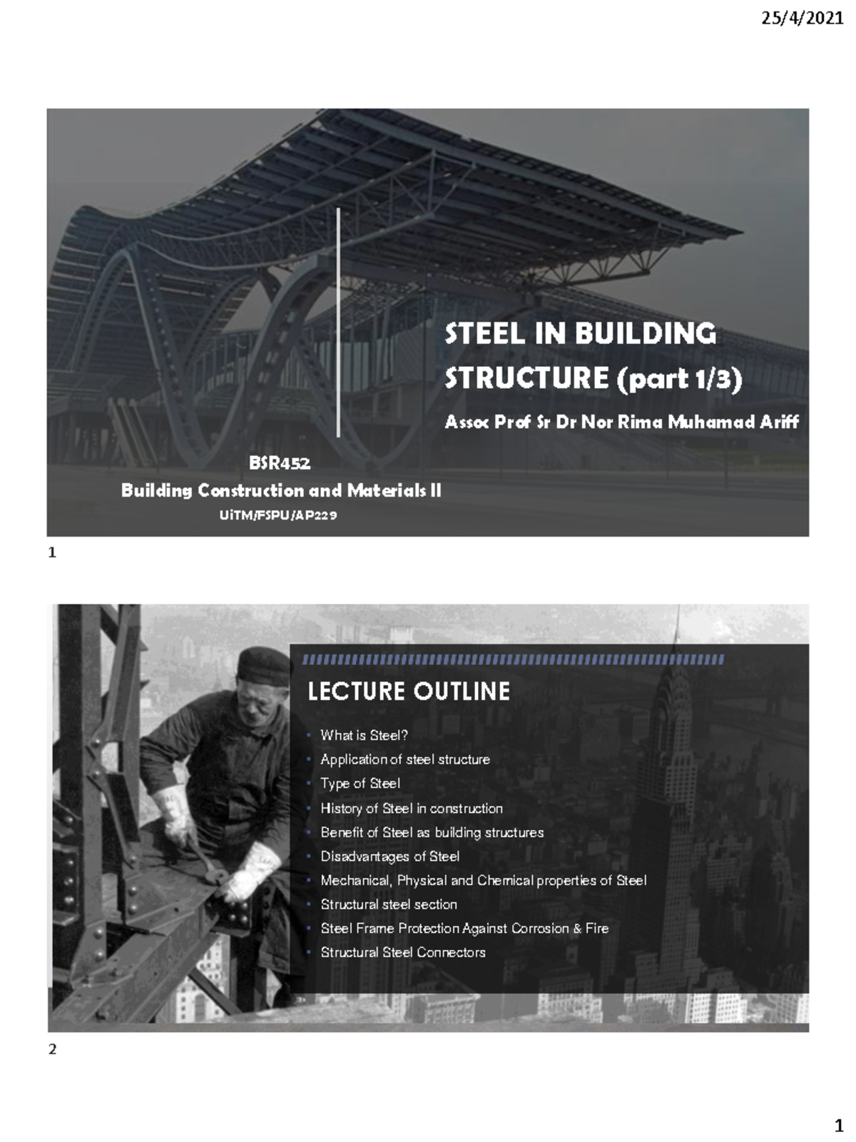 BSR452-Topic 8-A-Week - Steel for building structure - STEEL IN ...