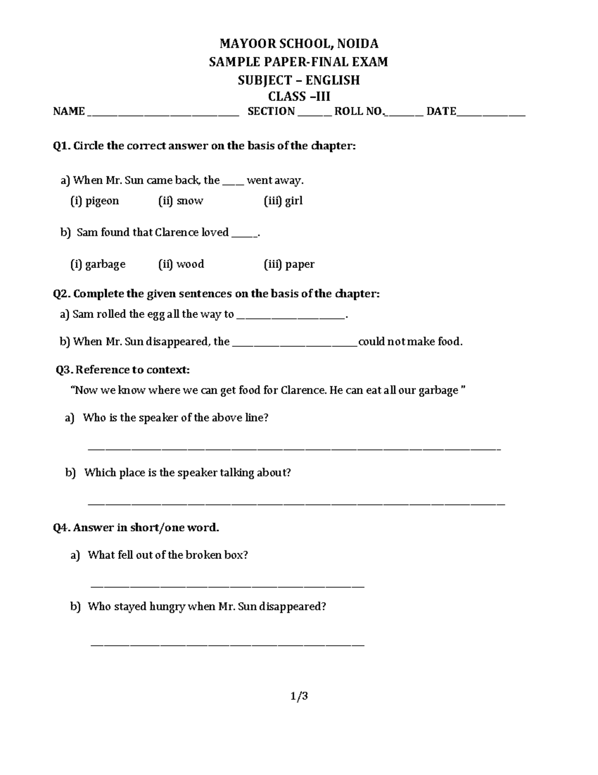 Sample Paper Final Exam-Eng(2022-23) - MAYOOR SCHOOL, NOIDA SAMPLE ...