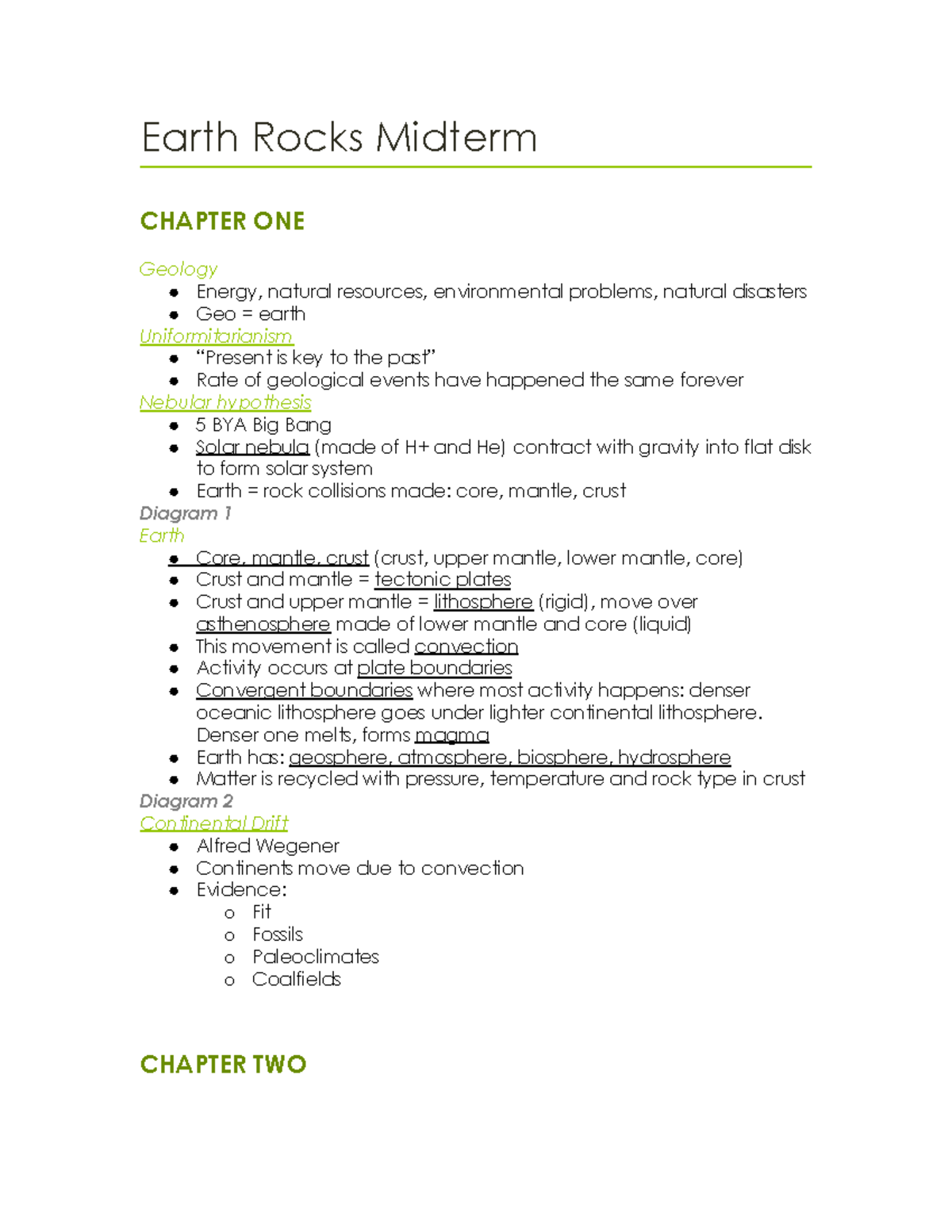 Earth Rocks Review Notes - Earth Rocks Midterm CHAPTER ONE Geology ...