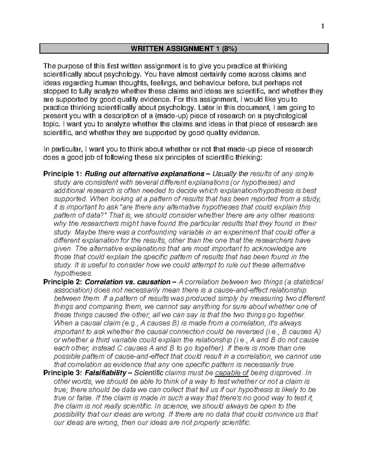 PSY102-Assignment 1 - INSTRUCTION - WRITTEN ASSIGNMENT 1 ( 8 %) The purpose of this first ...
