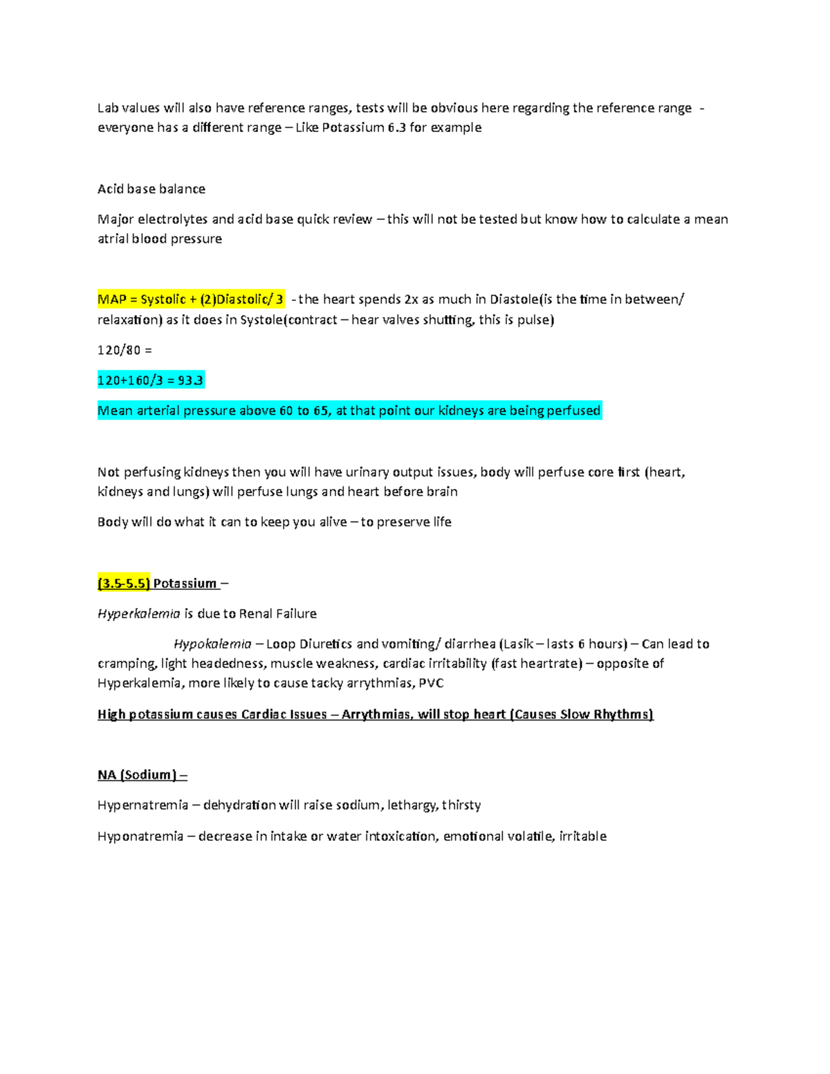 Med Surge 2 - Test 1 notes - Lab values will also have reference ranges ...