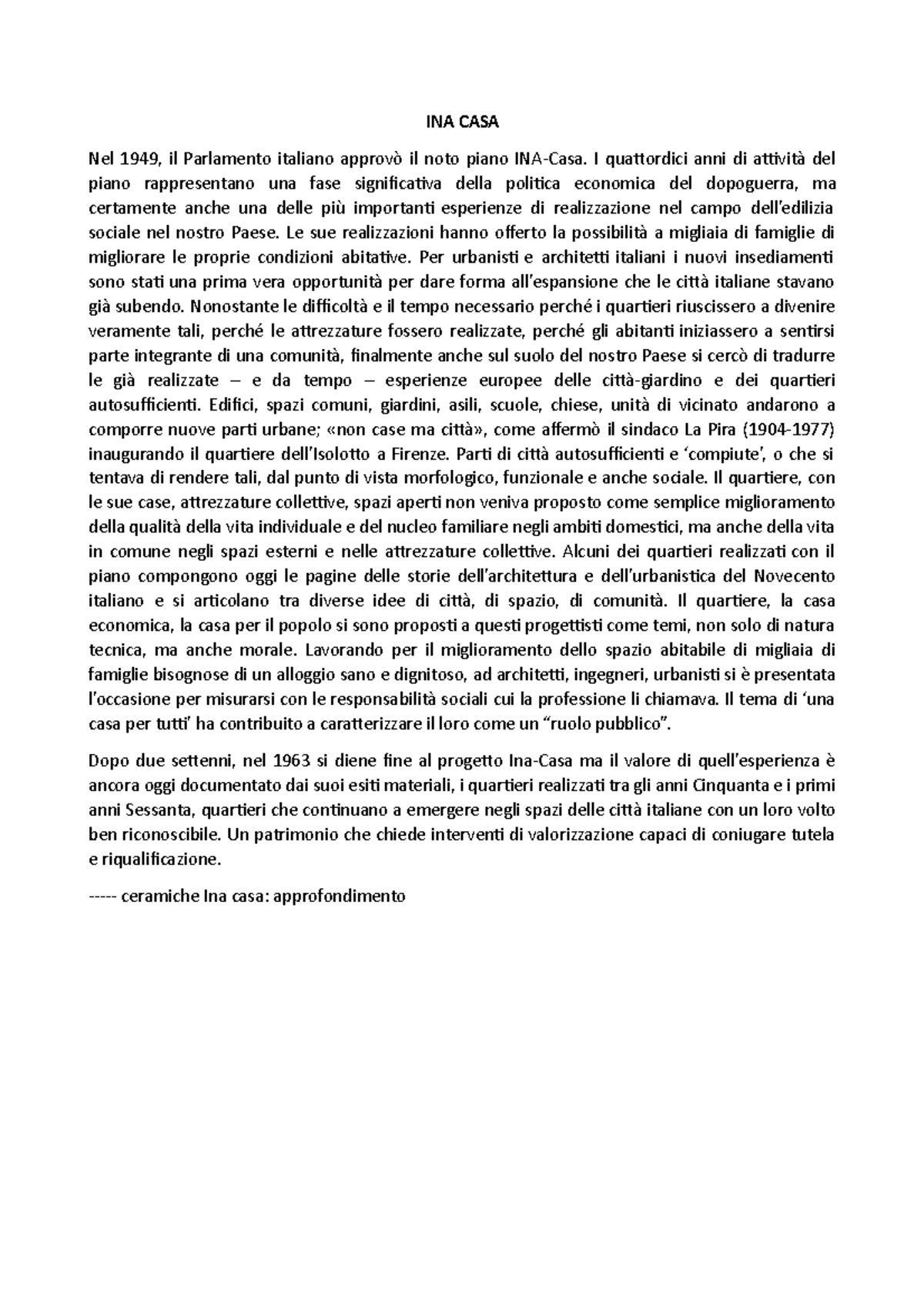 INA CASA - appunti presi a lezioni e approfondimento sul progetto Ina ...