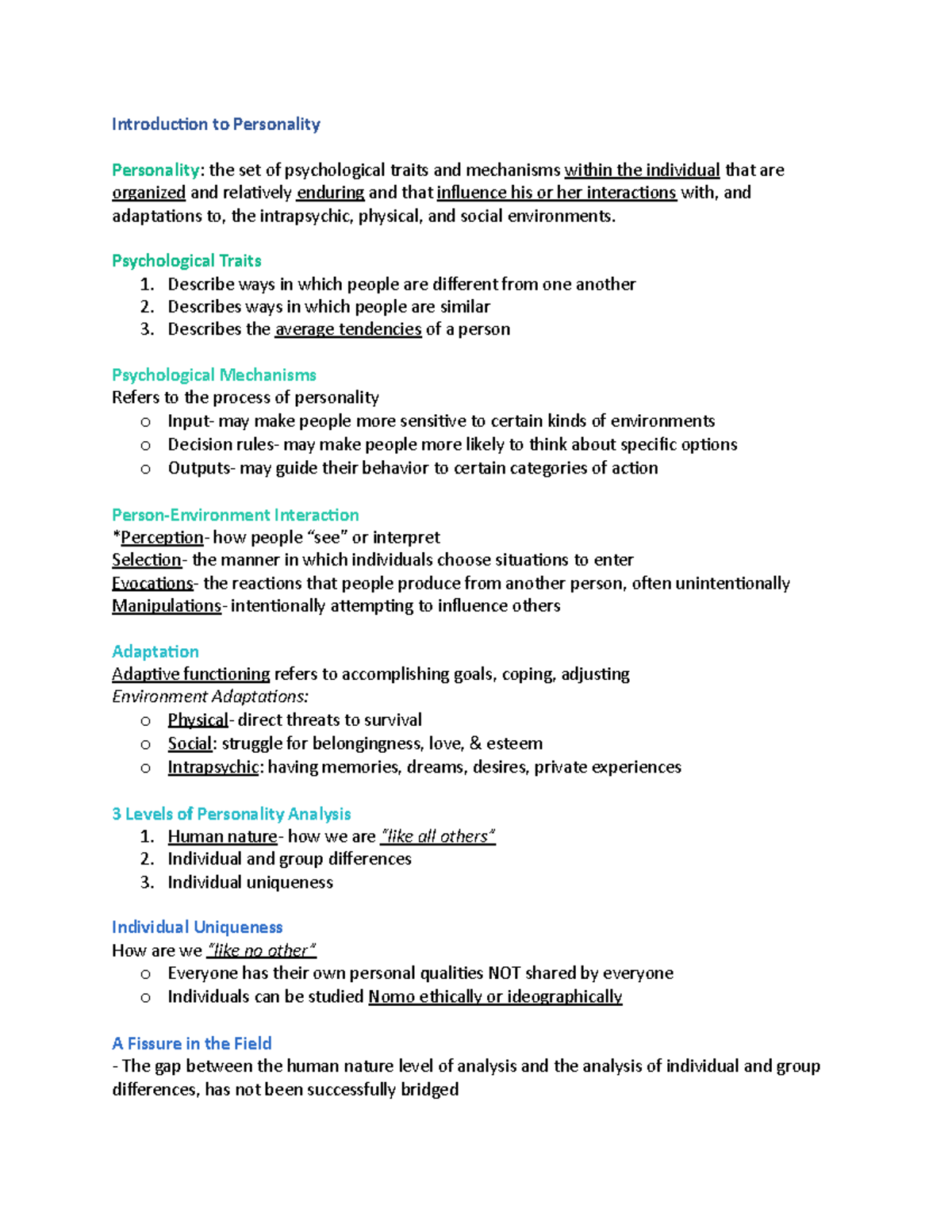 Introduction to Personality - Introduction to Personality Personality ...