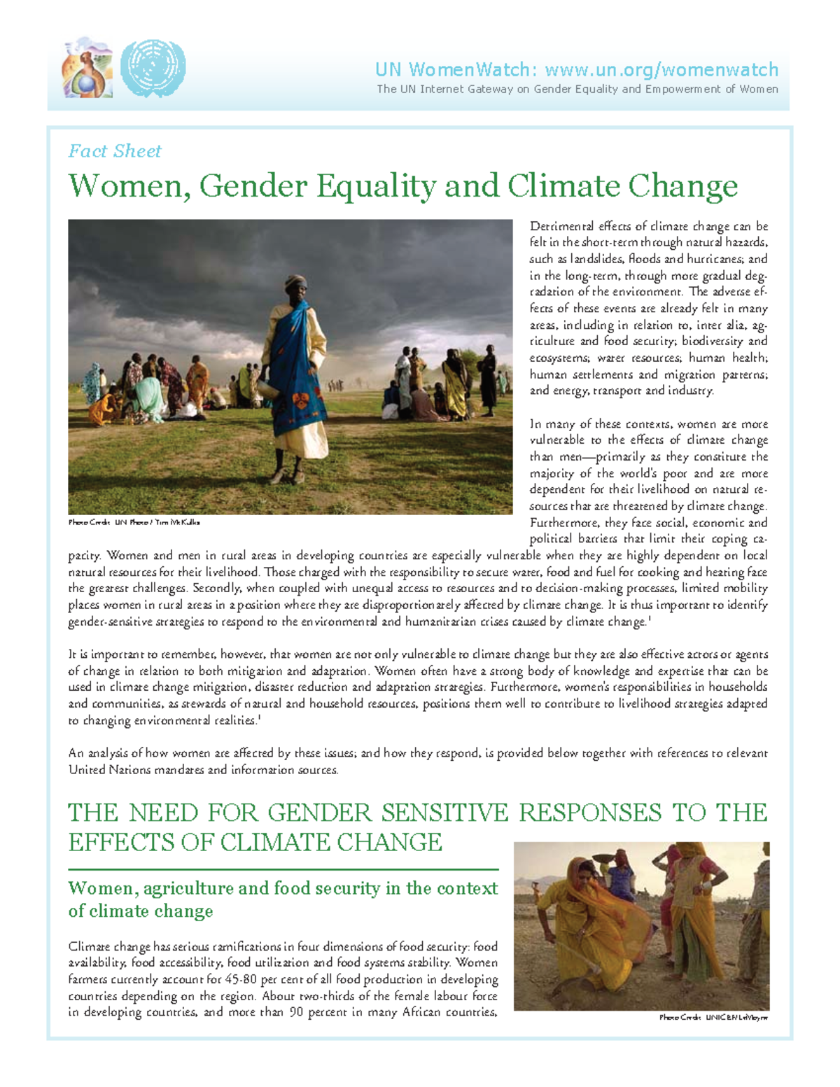 Women and Climate Change Factsheet - Fact Sheet Women, Gender Equality ...