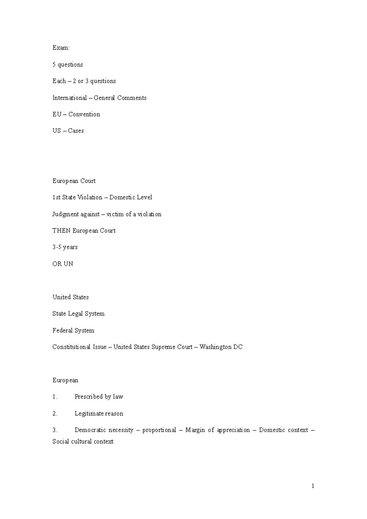 Human Rights - Exam: 5 questions Each – 2 or 3 questions International ...