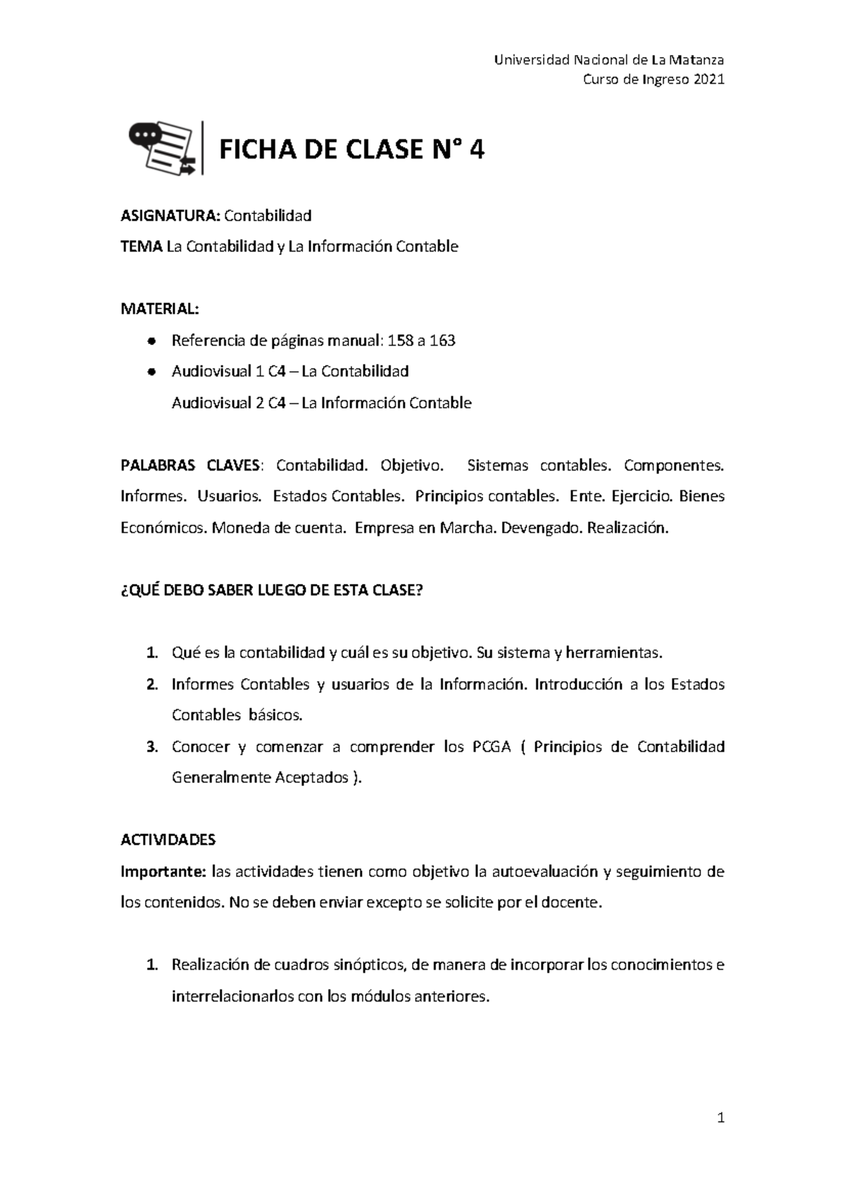 Ficha Clase N 4 - Sususus - Universidad Nacional de La Matanza Curso de ...