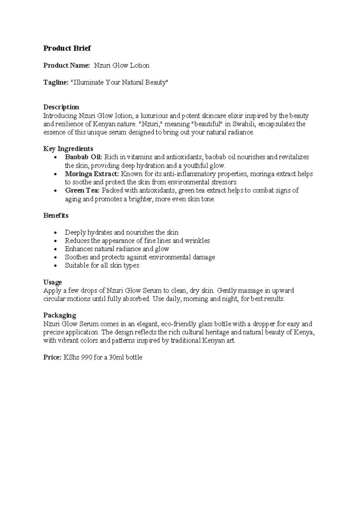 CAT COM 459 May - Design test for practice - Product Brief Product Name ...