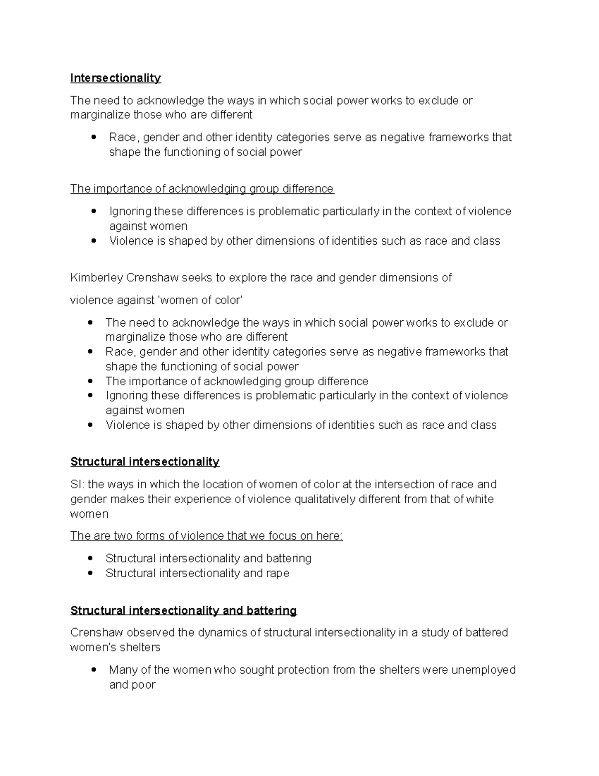 Intersectionality in relation to South Africa - Lecture notes 17 -18 ...