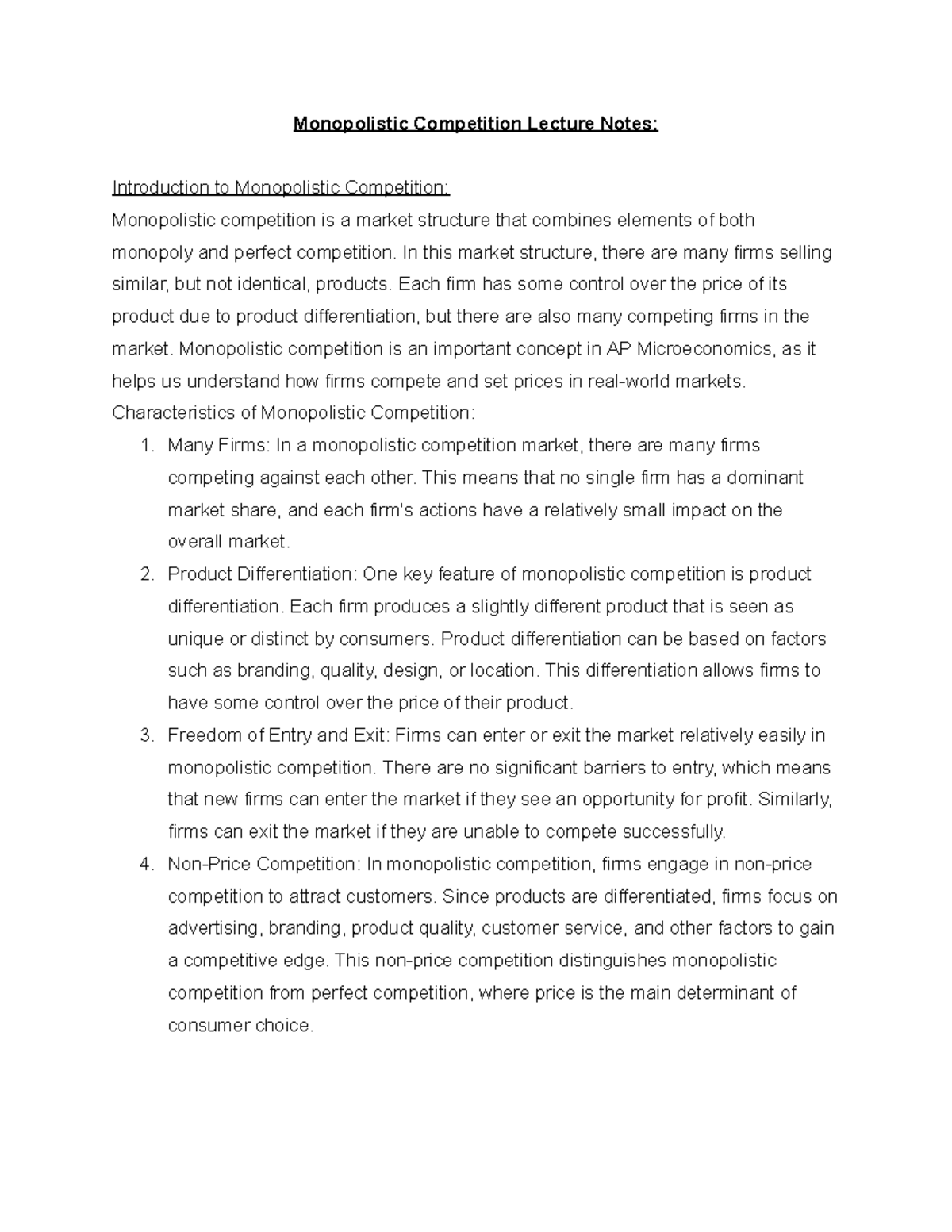 Monopolistic Competition Lecture Notes - Monopolistic Competition ...