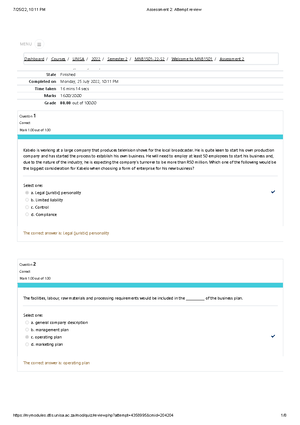 MNG2601 Assignment 2 - Started on Wednesday, 24 August 2022, 8:27 PM ...