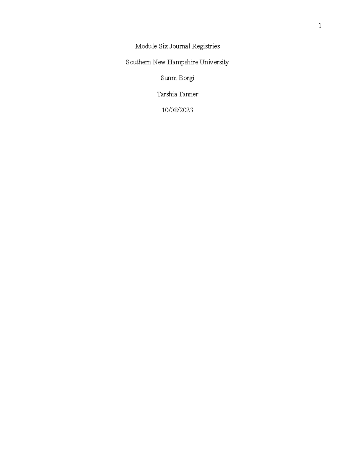 Module Six Journal Registries - Module Six Journal Registries Southern ...