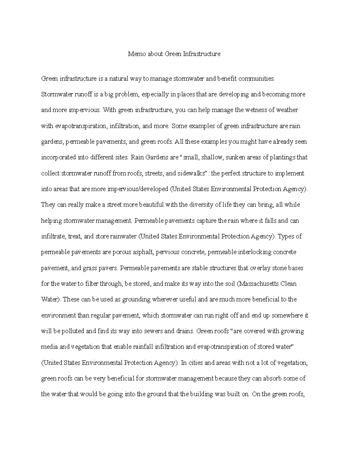 Memo About Green Infrastructure - Memo about Green Infrastructure Green ...