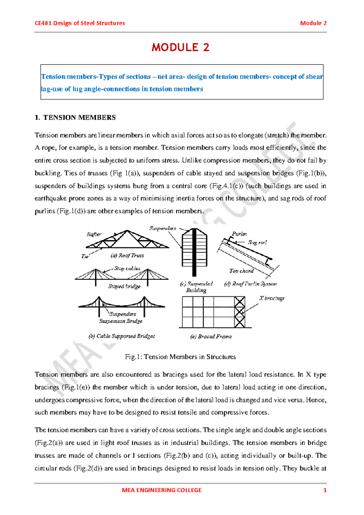 MOD 2- Theory - Tension members-Types of sections - Design of tension ...
