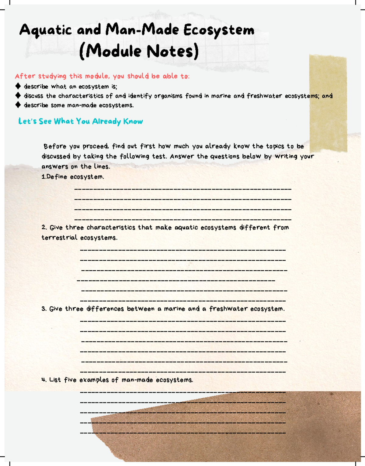 Aquatic and Man-Made Ecosystem module notes - ####### Aquatic and Man ...