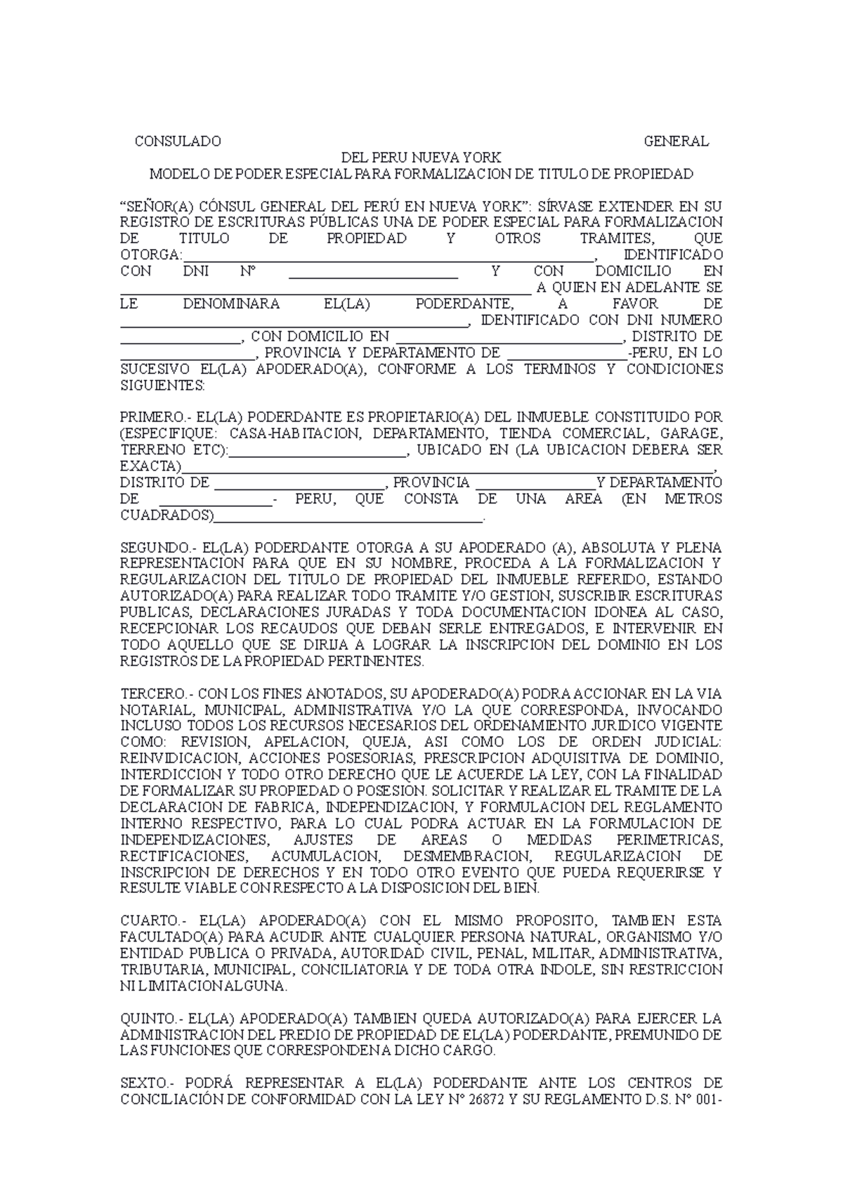 MODELO DE PODER ESPECIAL PARA FORMALIZACION DE TITULO DE PROPIEDAD - EL ...