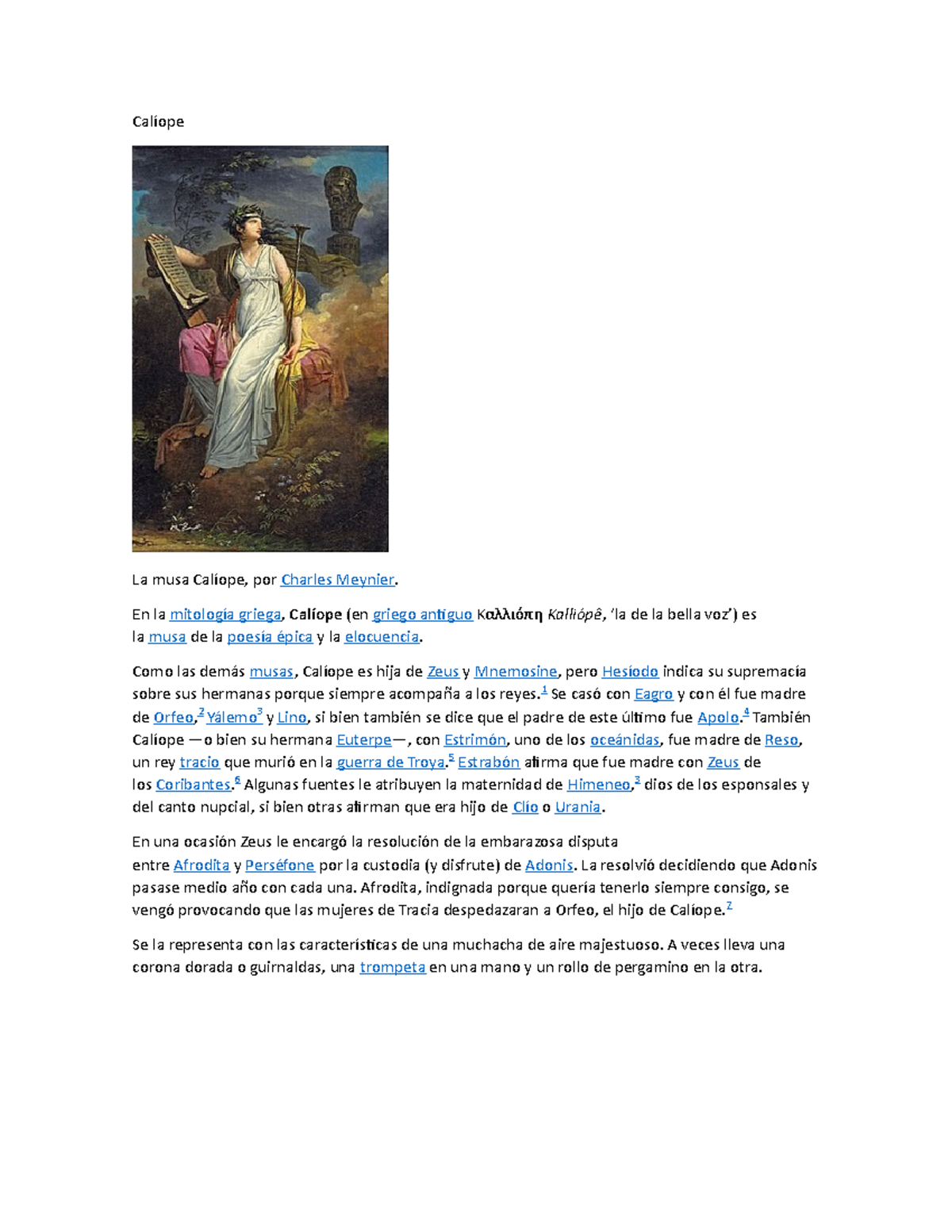 Calíope - historia y quien fue caliope - Calíope La musa Calíope, por ...