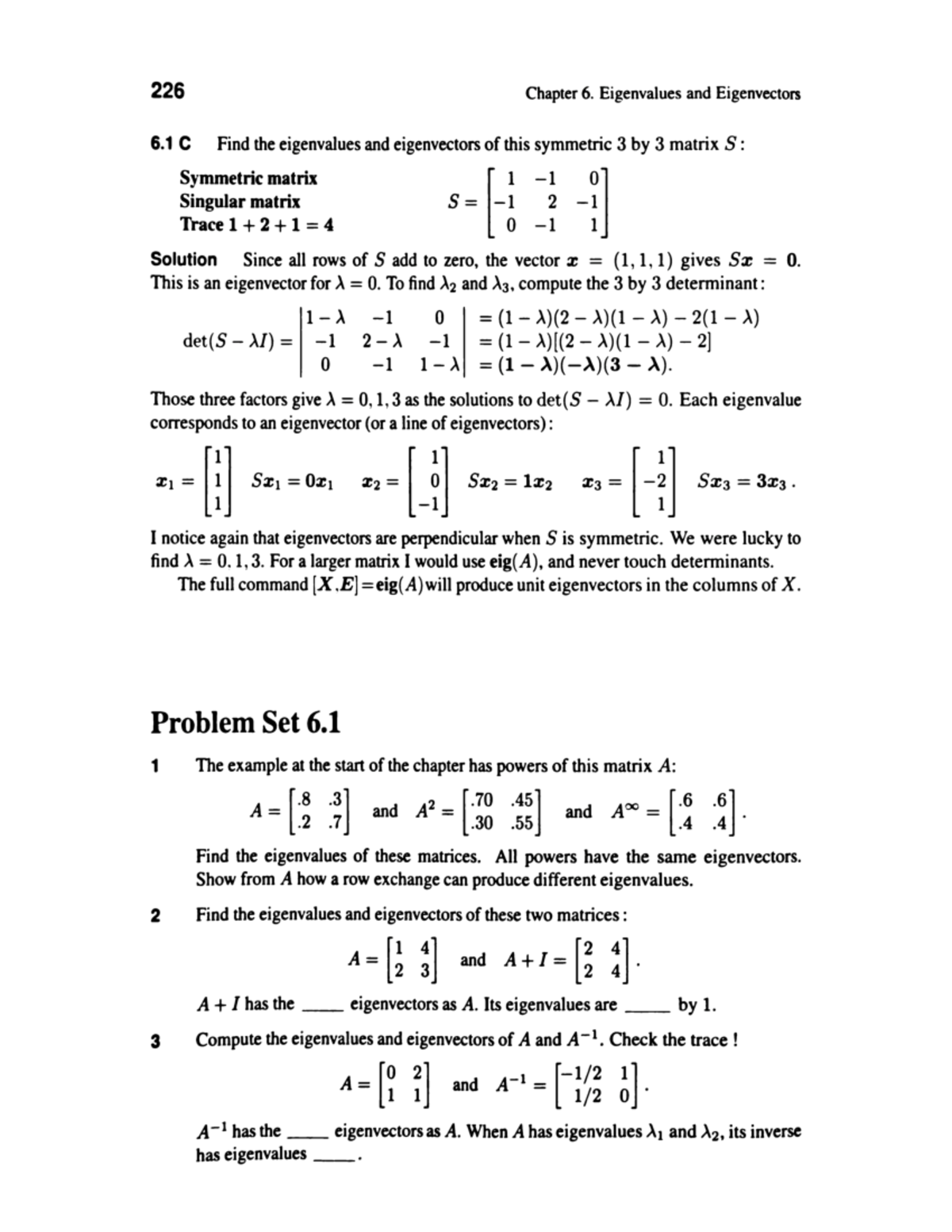 Strang, Introduction to Linear Algebra (6th edition) - Ch. 6 problems - 226 Chapter 6 ...