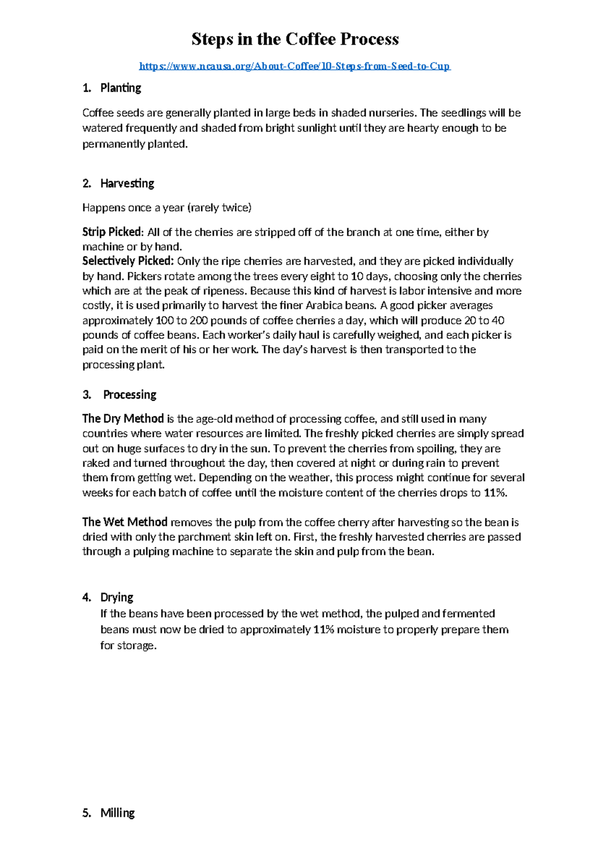 Steps in the Coffee Process Worksheet - Steps in the Coffee Process ...
