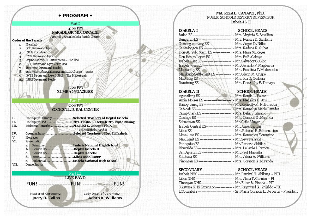 Dep Ed Isabela Program 2019 (A4 size) - PROGRAM Part I 4:00 PM PARADE ...