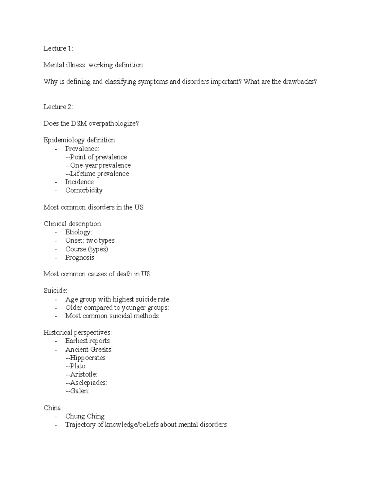 Abnormal Psychology Unit 1 Study Guide - Lecture 1: Mental illness ...