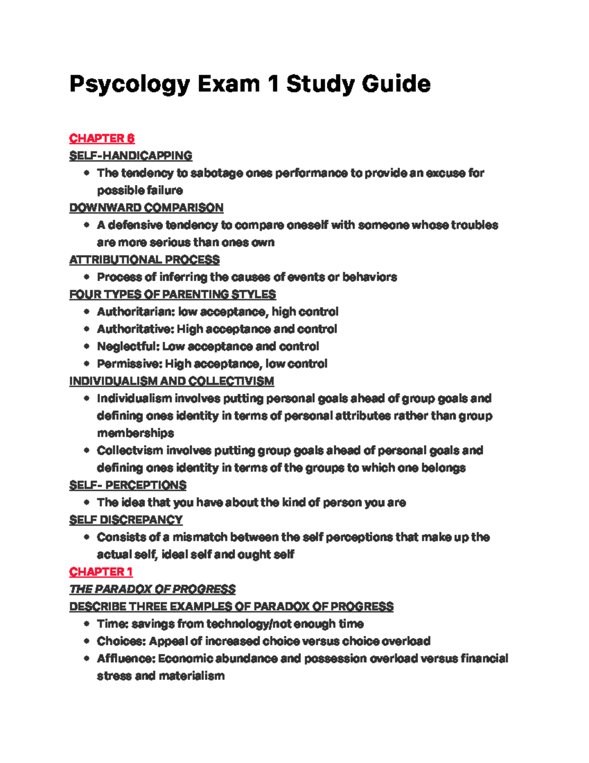 Psycology Exam 1 Study Guide - Psyc o l o g y E xa m 1 S t u d y G u i ...