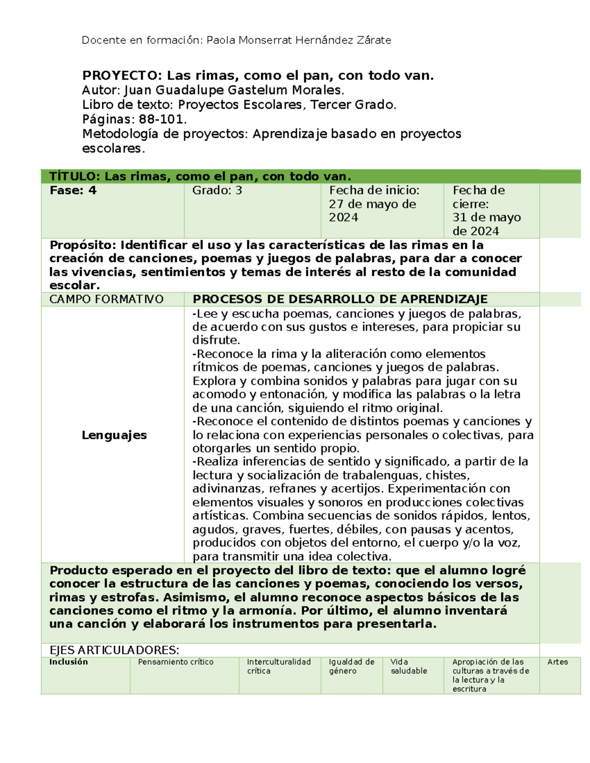 Planeacion Proyectos Escolares Rimas - PROYECTO: Las rimas, como el pan ...