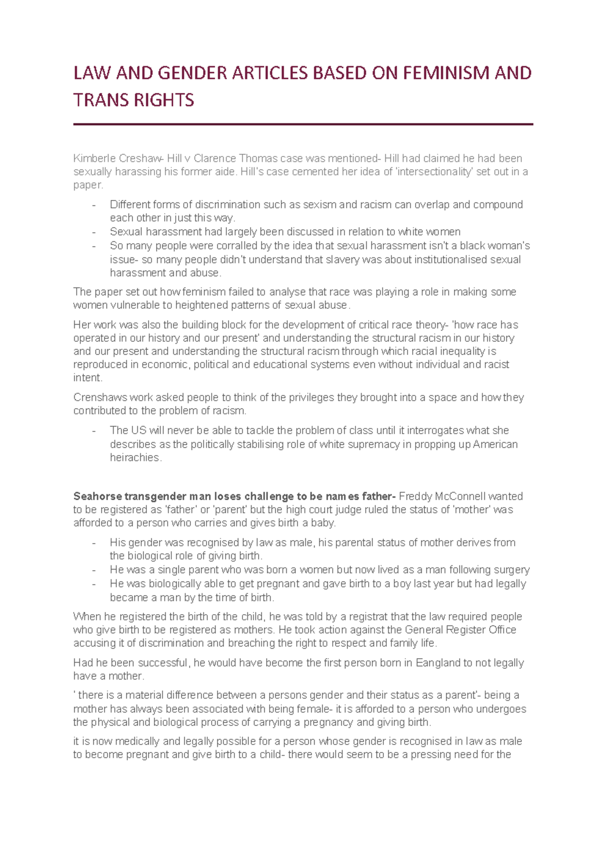 LAW AND Gender Articles Based ON Feminism AND Trans Rights - LAW AND ...