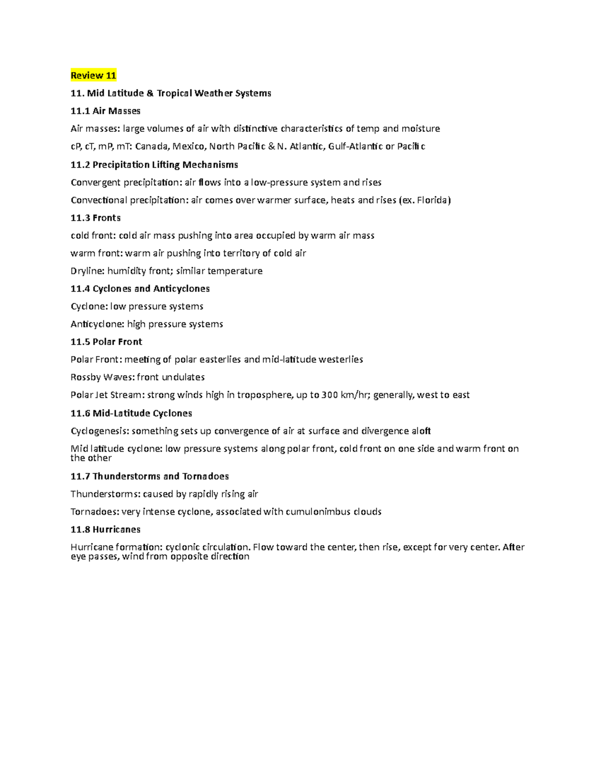 Geography lecture notes 11 - Review 11 11. Mid Latitude & Tropical ...