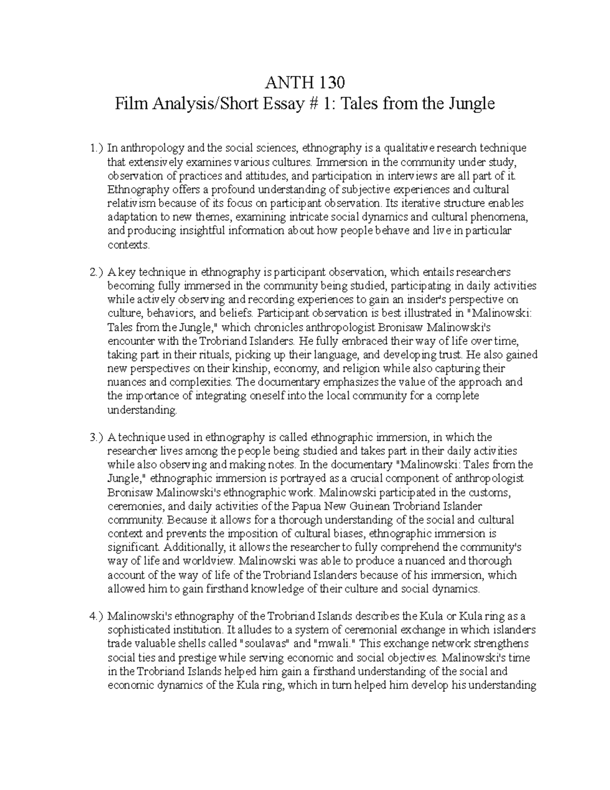 Film Analysis:Short Essay # 1- Tales from the Jungle - ) In ...