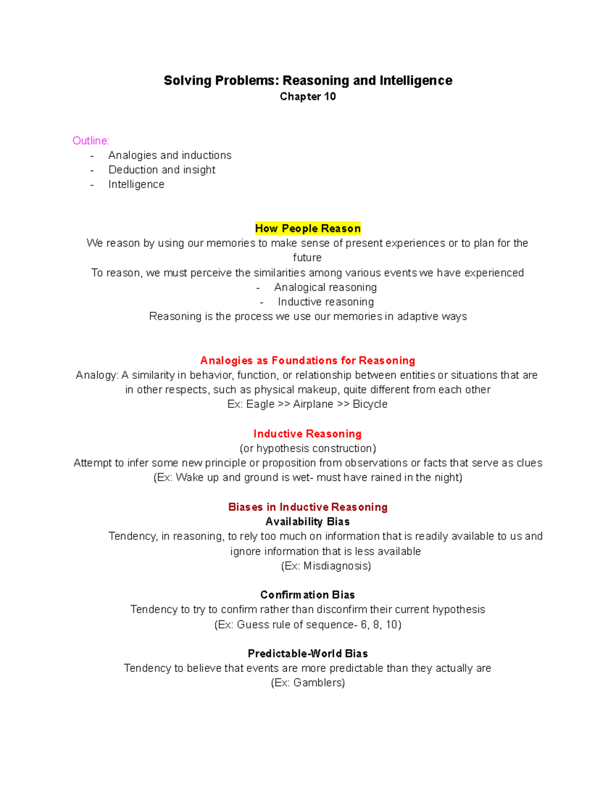 Psych 141- Reasoning and Intelligence - Solving Problems: Reasoning and ...