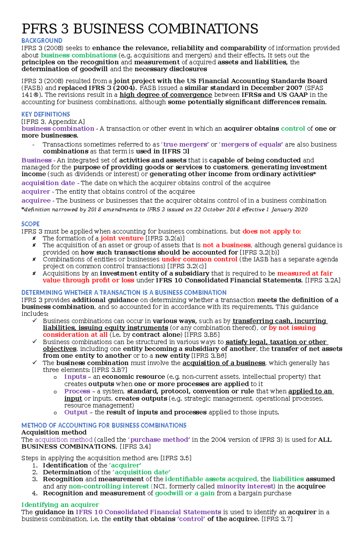 PFRS 3 Business Combinations - PFRS 3 BUSINESS COMBINATIONS BACKGROUND ...