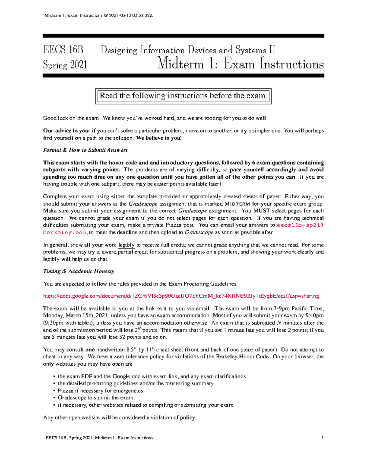 Sp21 mt1 exam - yo peep this description - Midterm 1: Exam Instructions @ 2021-03-13 03:38:32Z ...