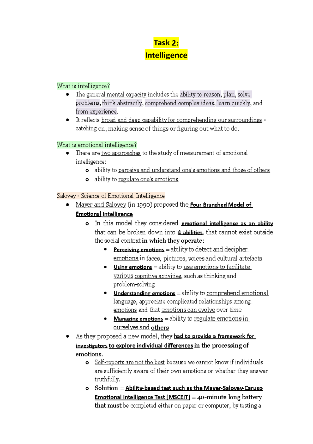 Lecture Notes on Intelligence - Task 2: Intelligence What is ...