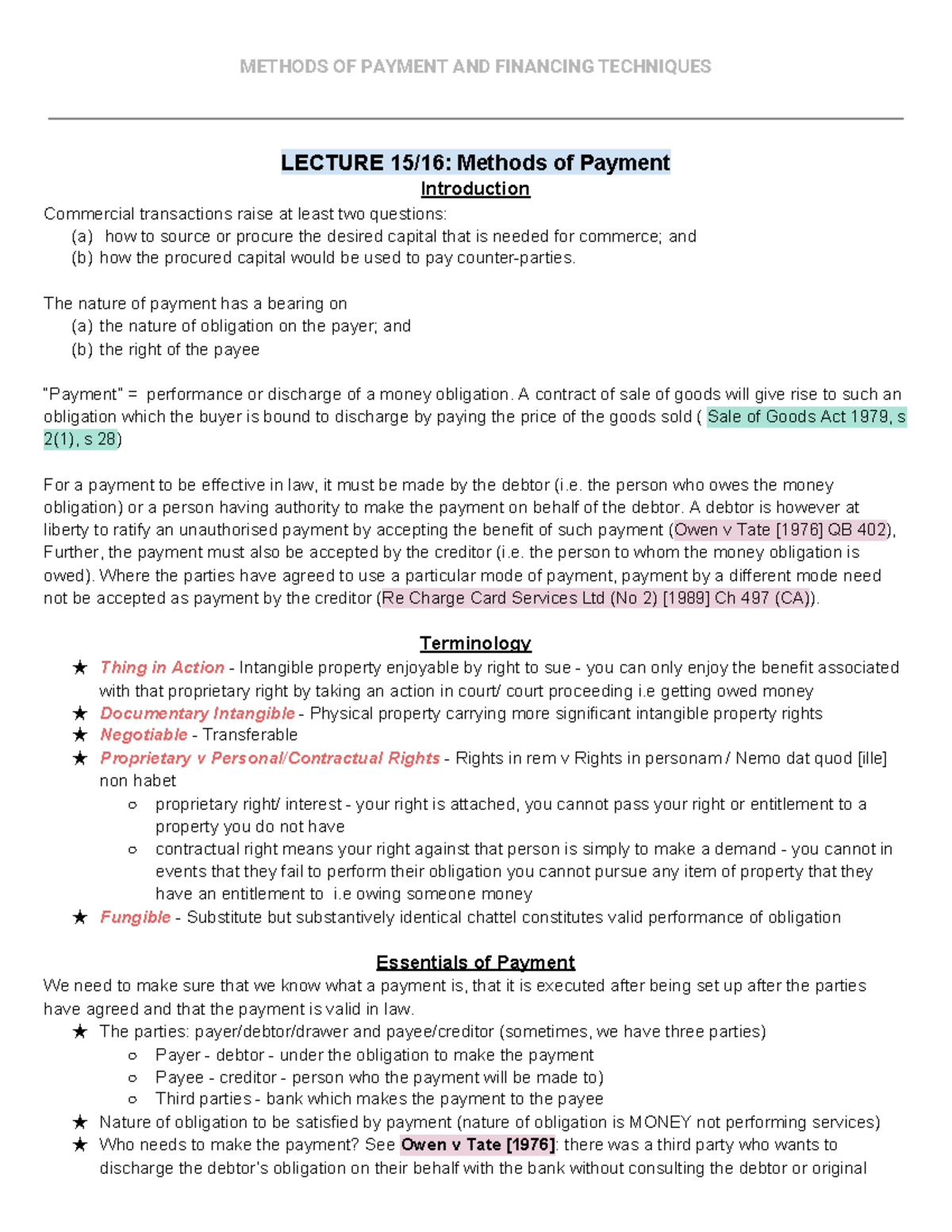 Topic 3 Notes Methods of Paymet and Financing Techniqes - LECTURE 15/16 ...