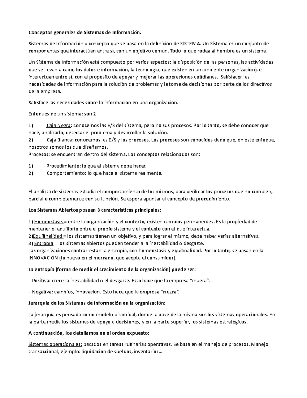 TIC Resumen U1 - Conceptos generales de Sistemas de Información. Sistemas de Información ...