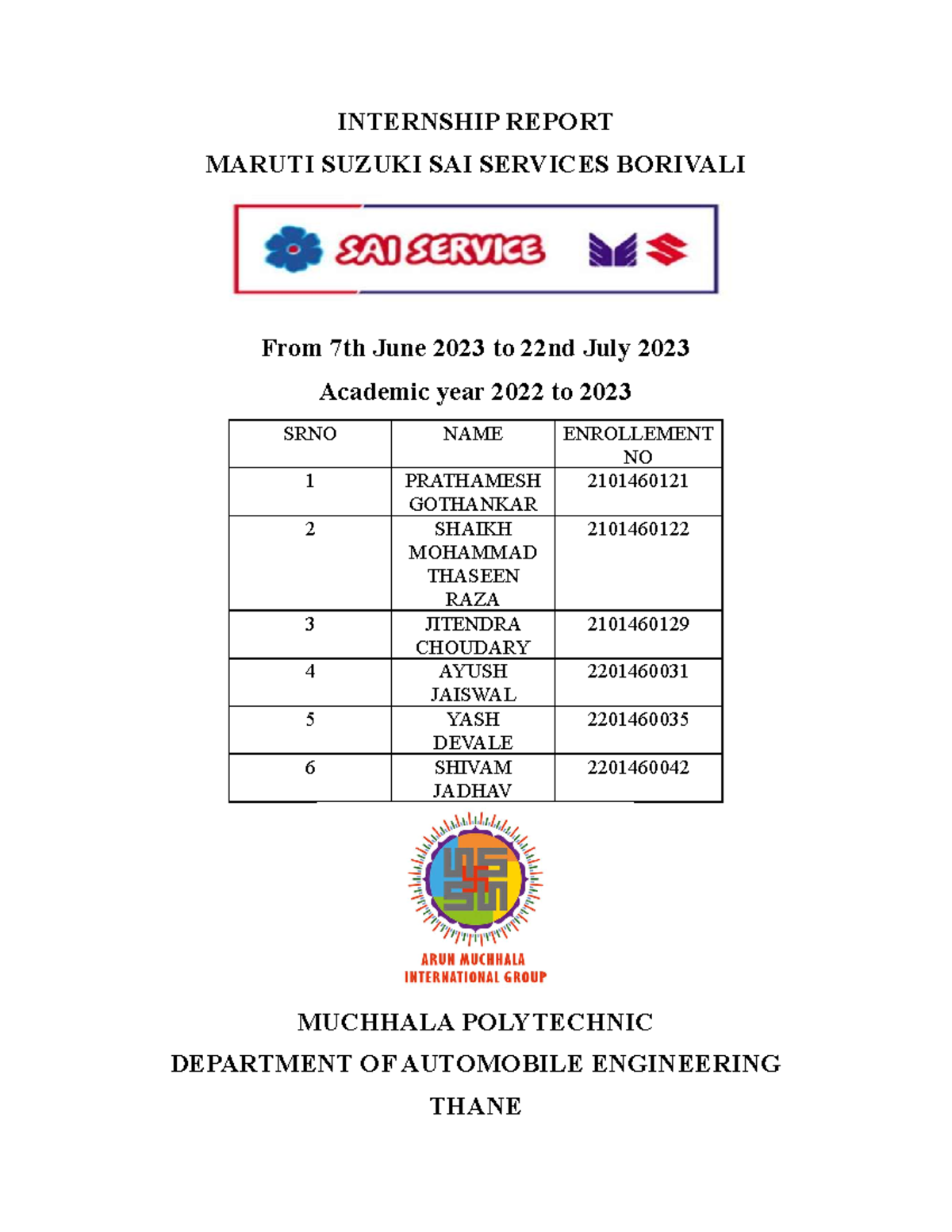 Internship Report - dcw - INTERNSHIP REPORT MARUTI SUZUKI SAI SERVICES ...