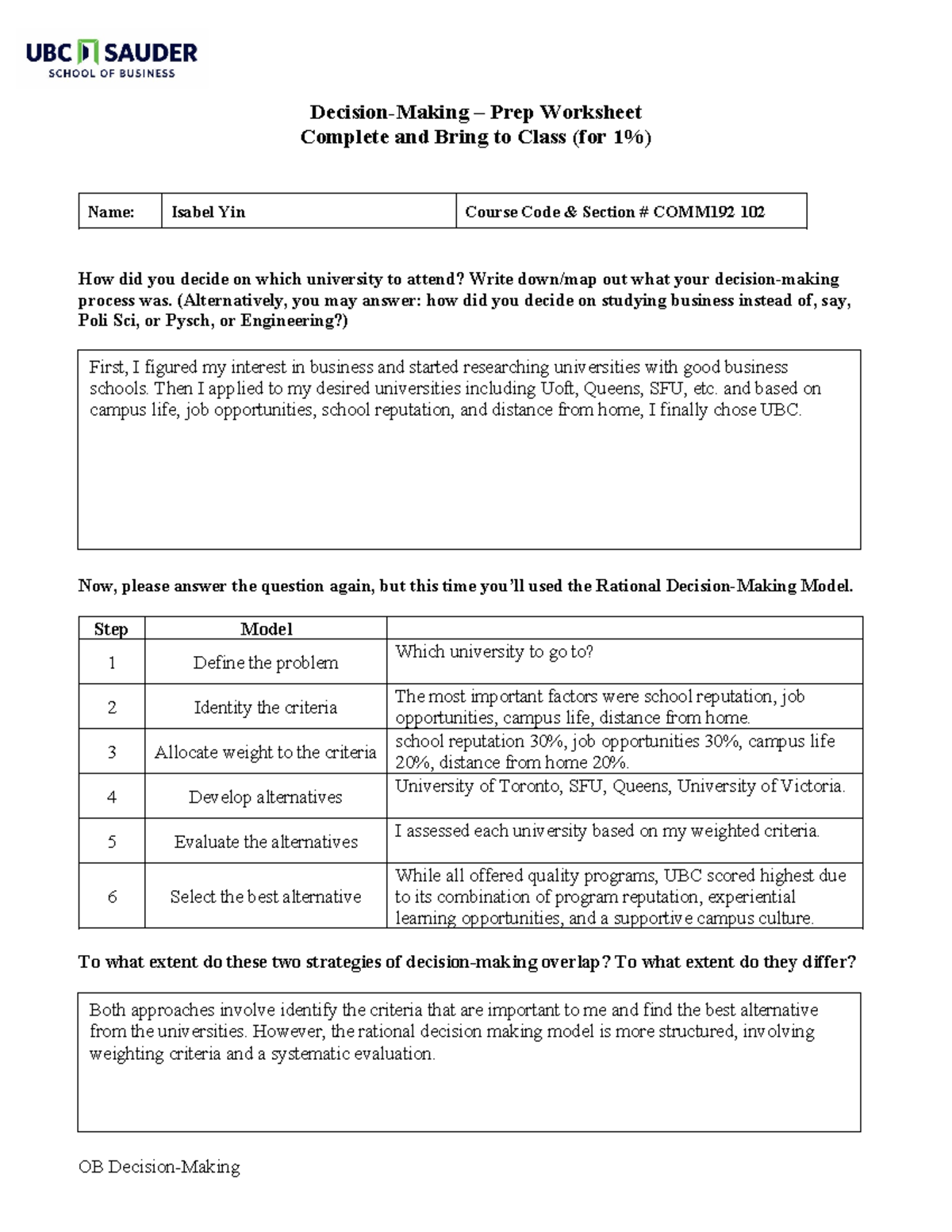 Decision-Making Prep Worksheet 1^1-1 - Decision-Making – Prep Worksheet ...