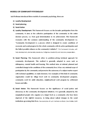 Core values of Community Psychology - This means that community ...