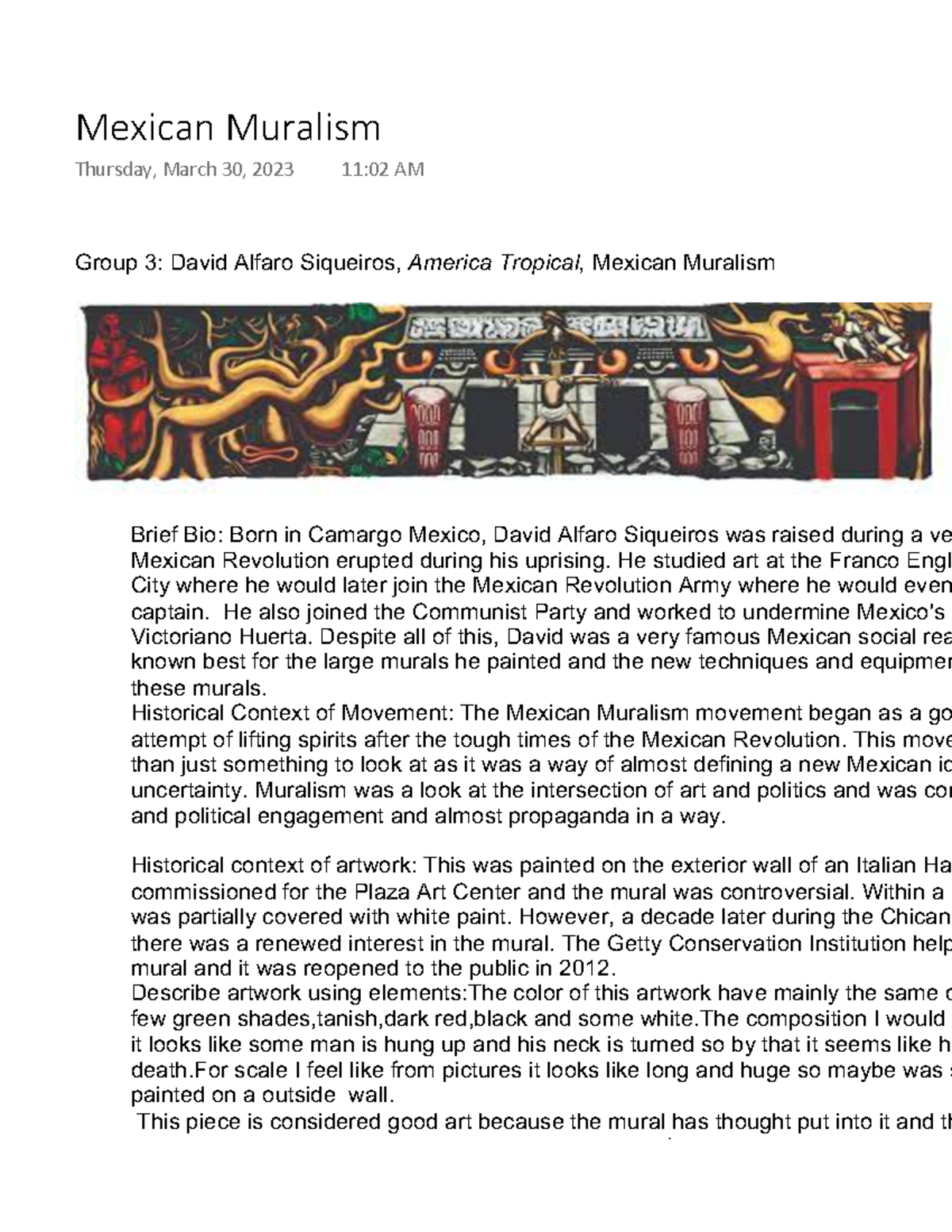 Mexican Muralism - Group 3: David Alfaro Siqueiros, America Tropical ...